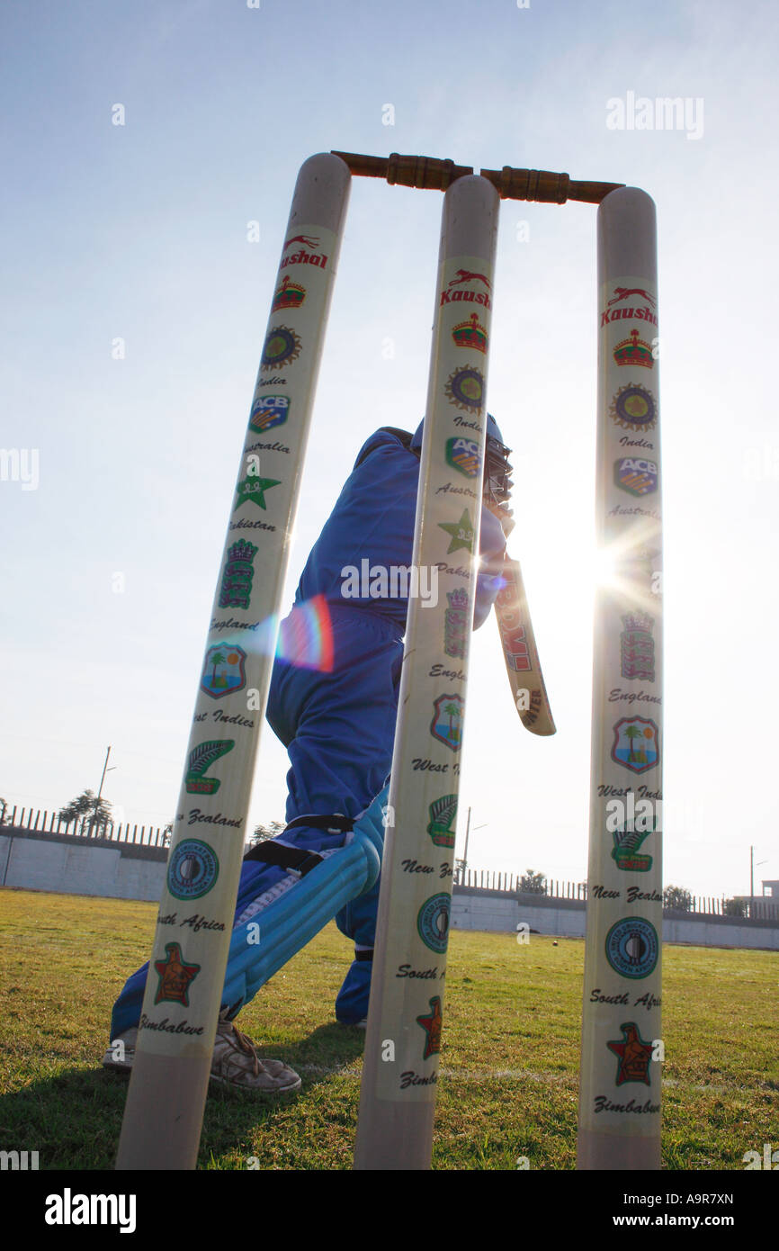 Rear view of an Indian batsman playing a straight drive Stock Photo - Alamy