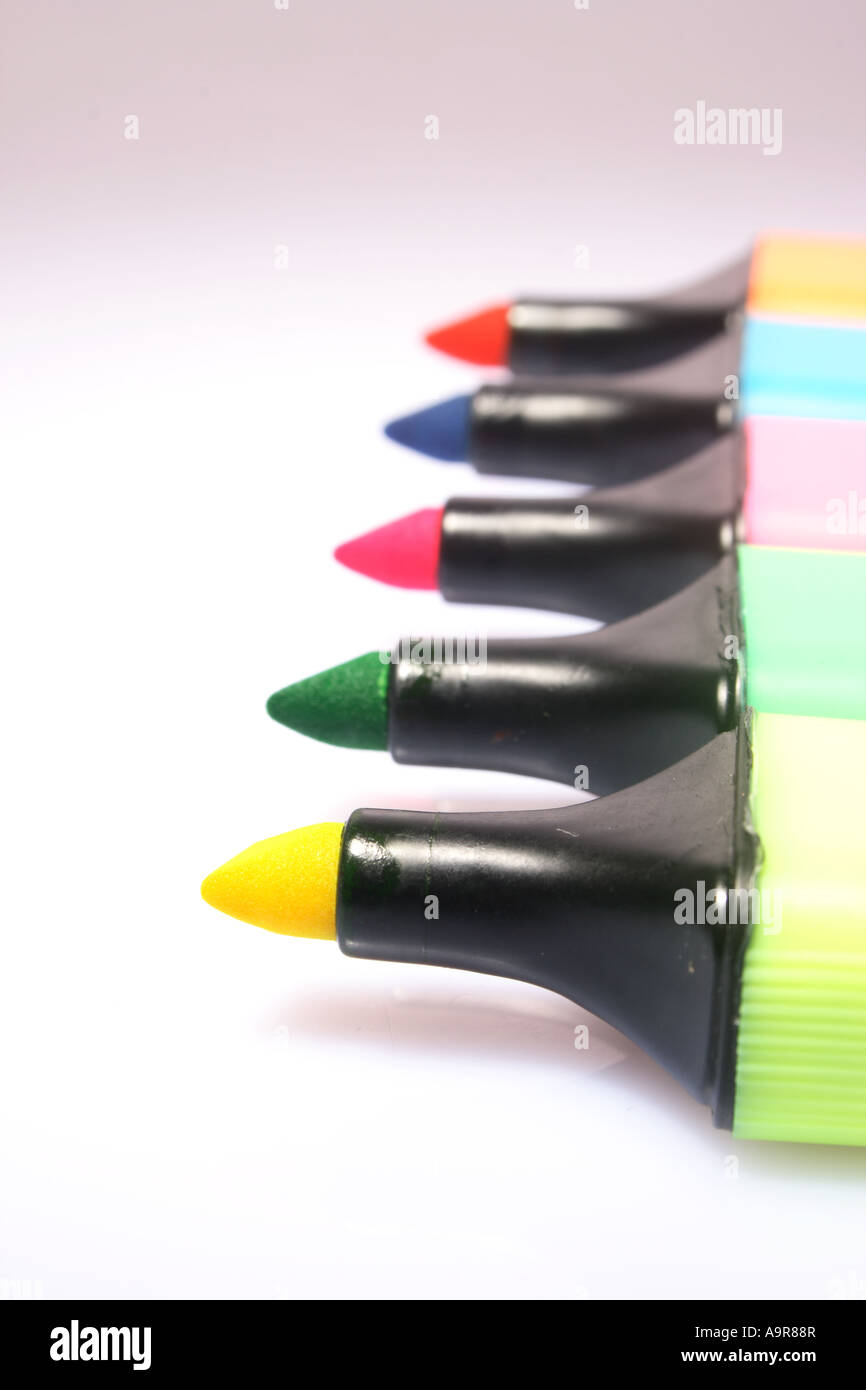 Markers Arranged in a row Stock Photo - Alamy