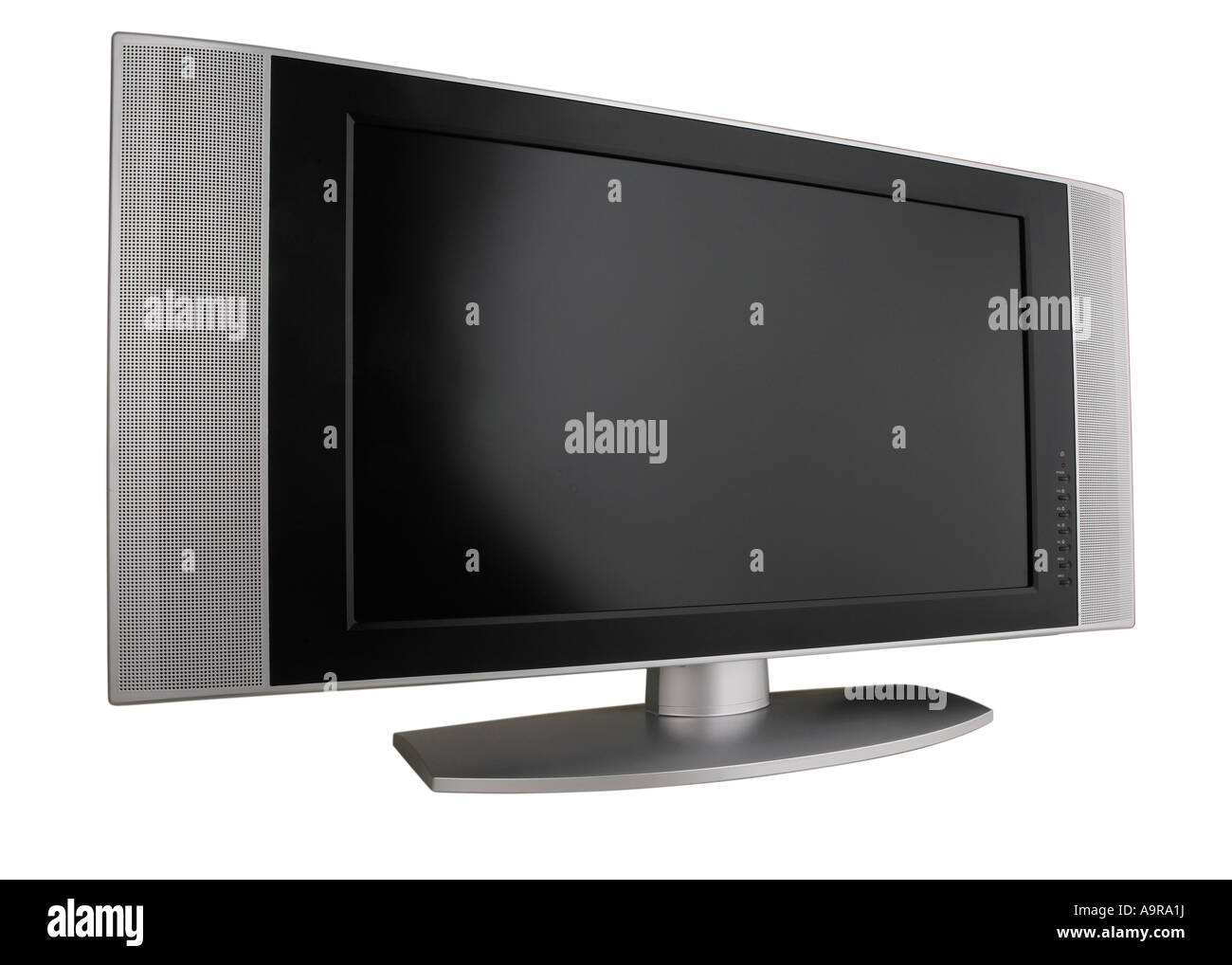Wide screen television on table Stock Photo - Alamy