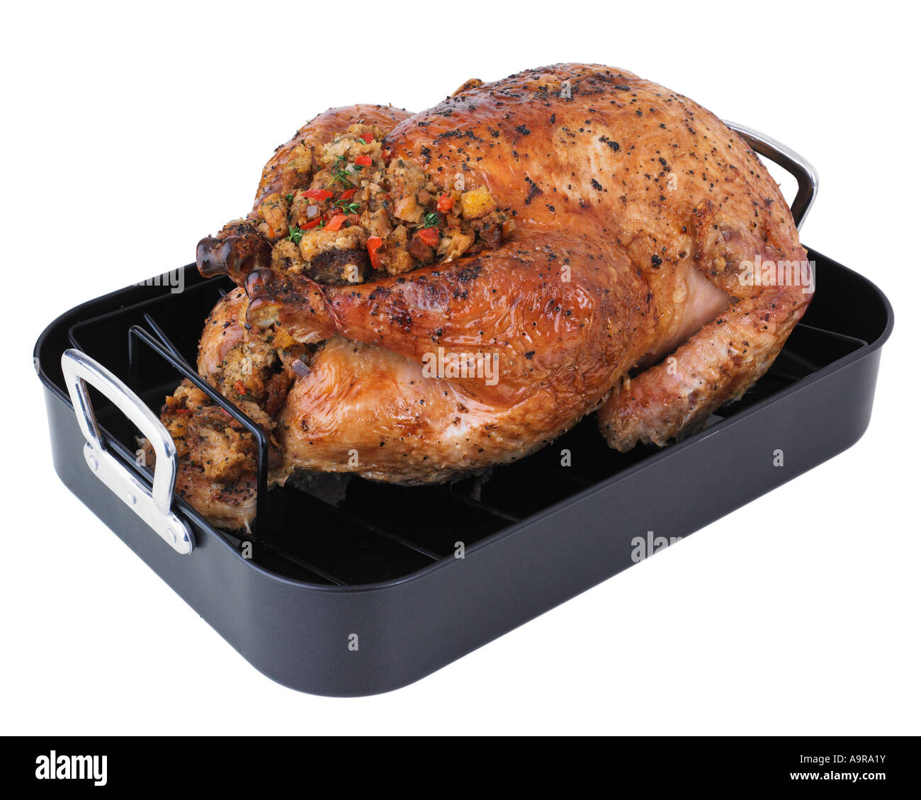 Roasted turkey in pan Stock Photo - Alamy