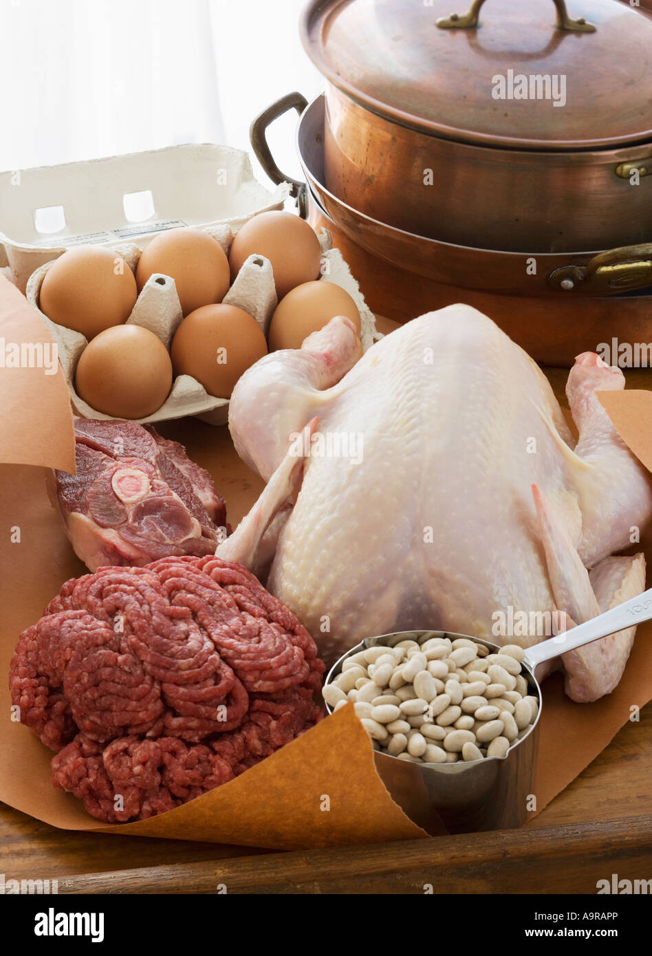 Assorted food groups next to pot Stock Photo - Alamy