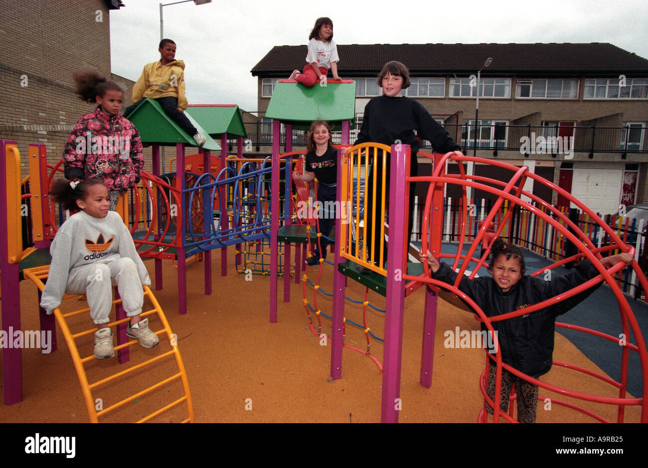 Children using adventure playground, Hillingdon, Middlesex, England ...