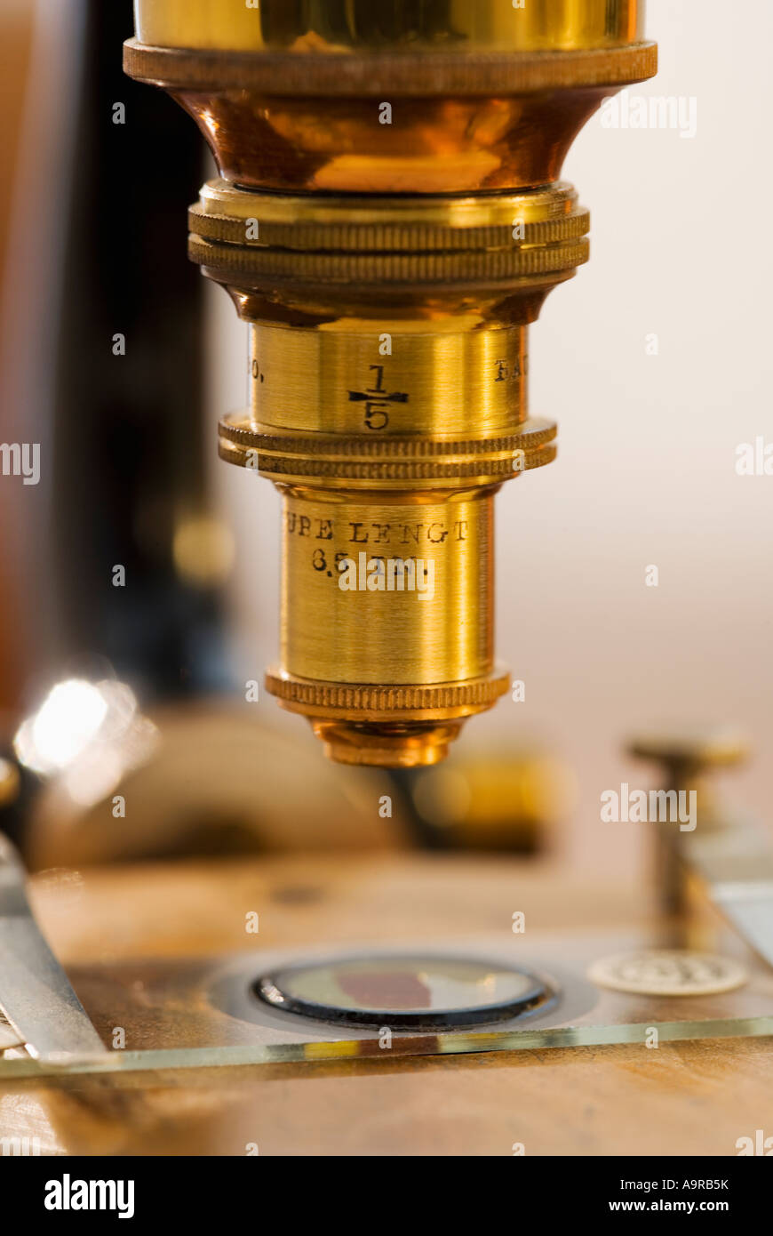 Close up of old fashioned microscope Stock Photo - Alamy