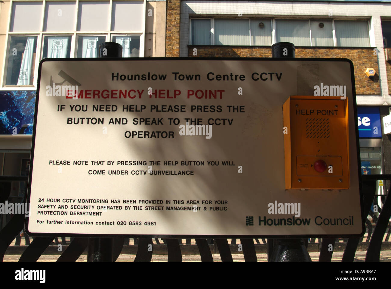 Emergency Help Point in town centre shopping area where people in need ...