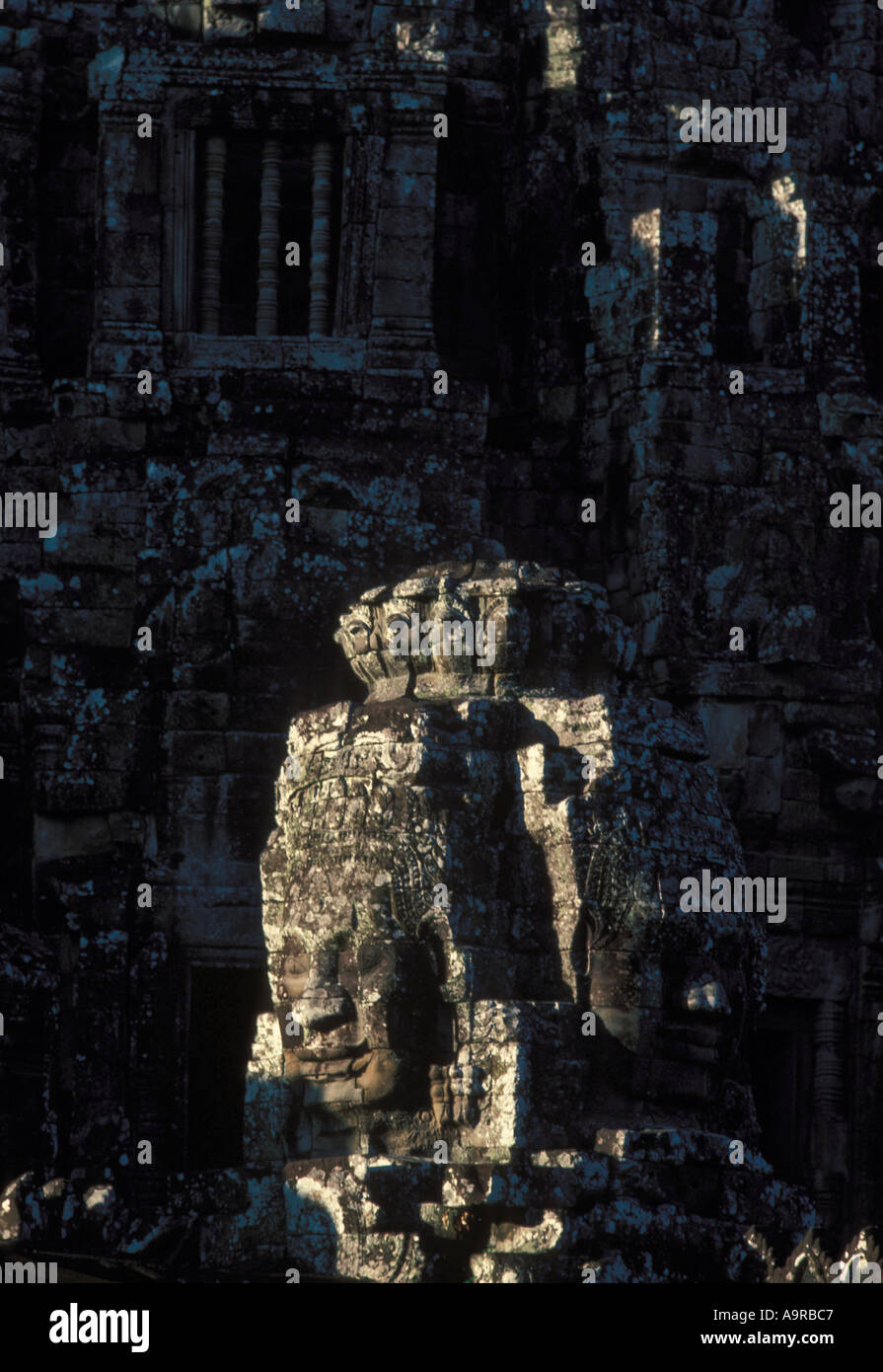 Face tower on the upper terrace of the Bayon one of the principal ...