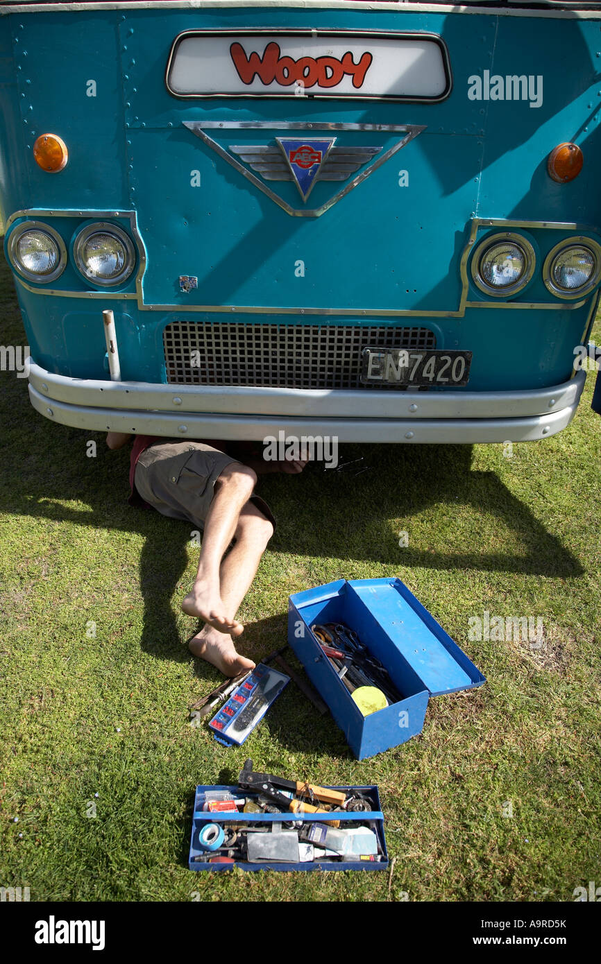 broken down camper bus being repaired Stock Photo - Alamy