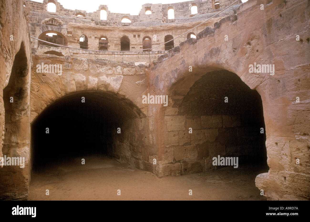 Underground tunnels stables and cells beneath amphitheatre in the Roman ...
