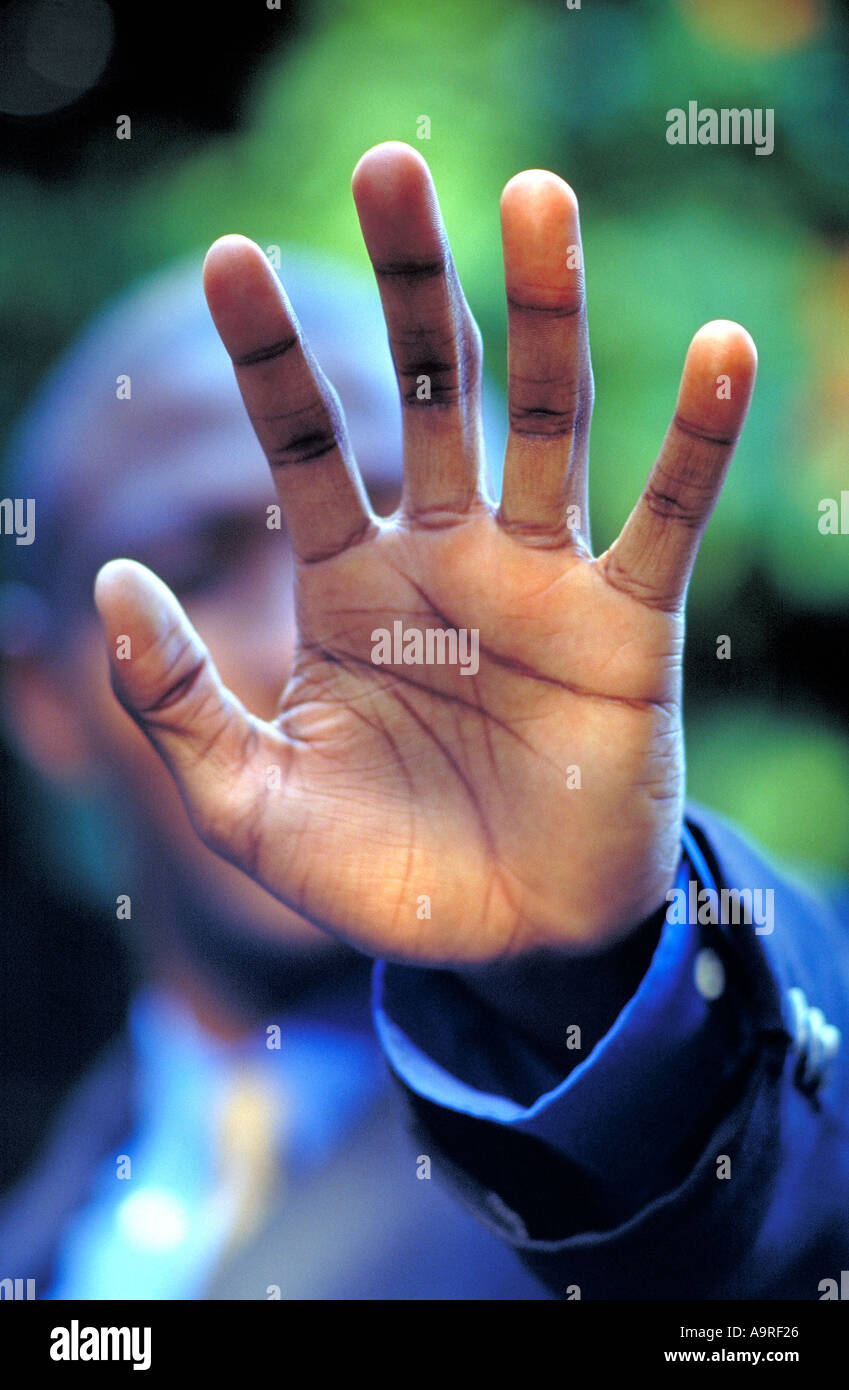 Businessman blocking camera hand hi-res stock photography and images ...