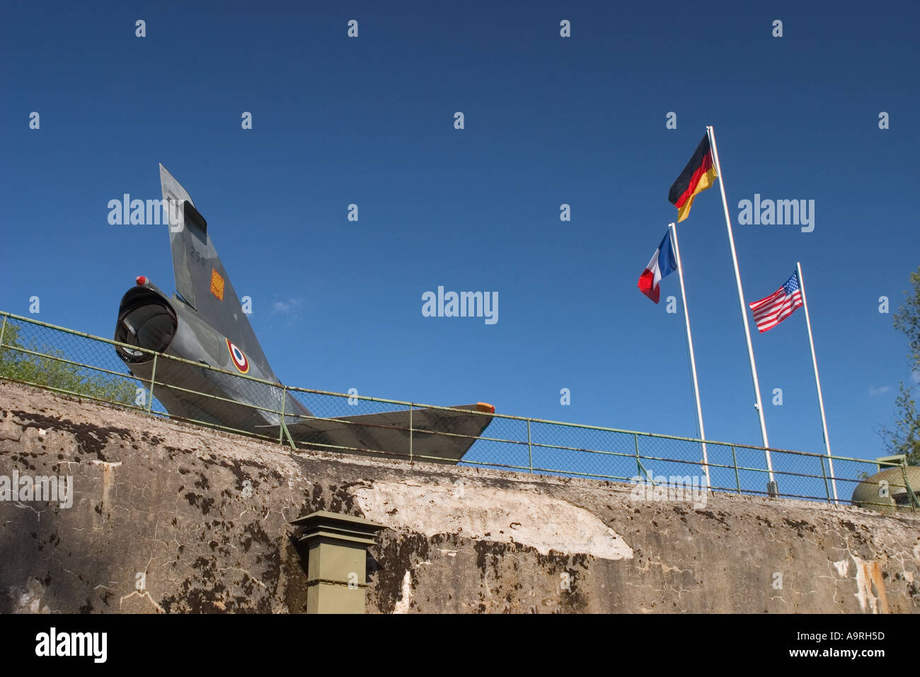 Mirage jet on top of the bunker at the war museum Musee de l Abri in ...