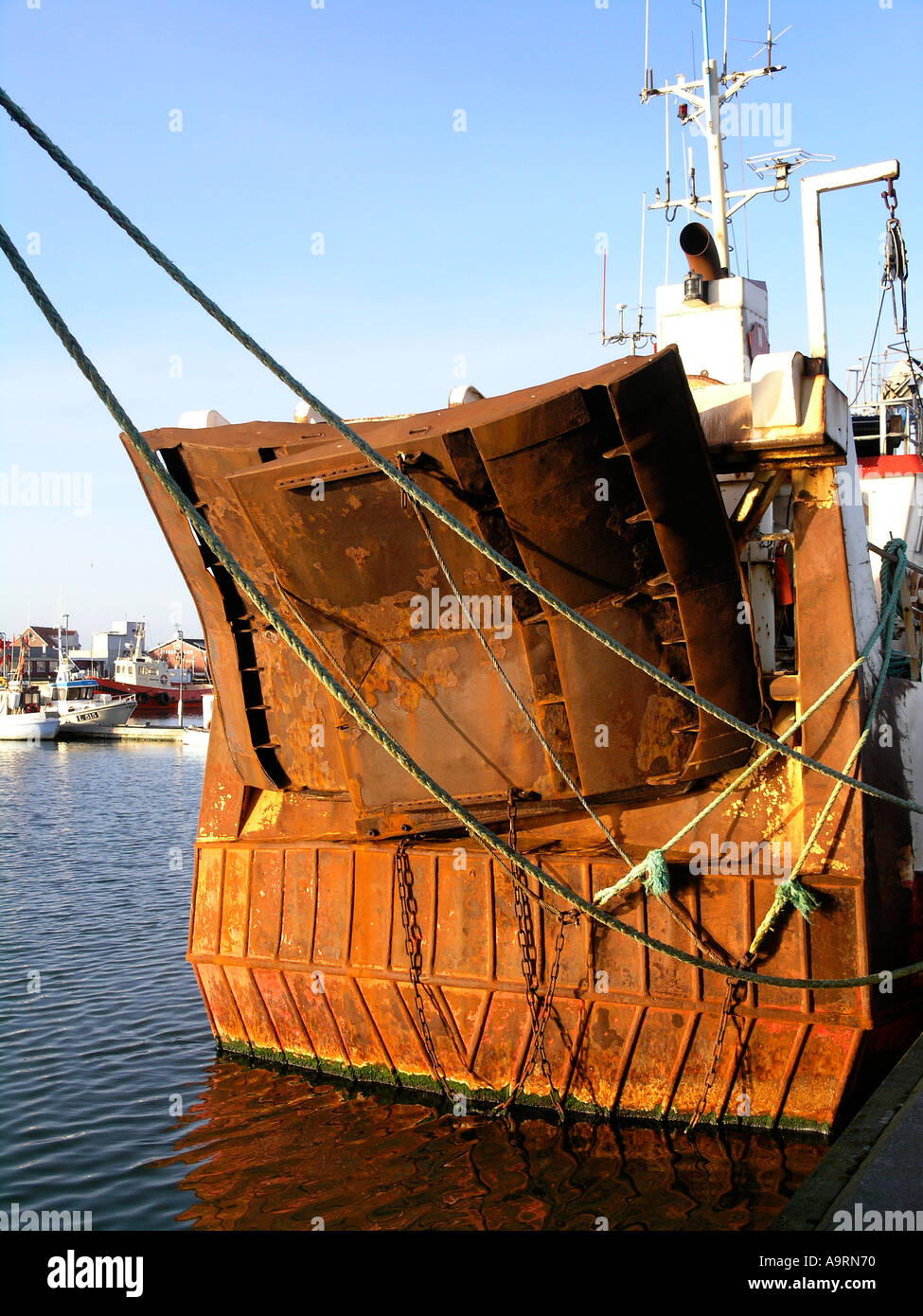 Very rusty stern on fishing trawler Stock Photo - Alamy