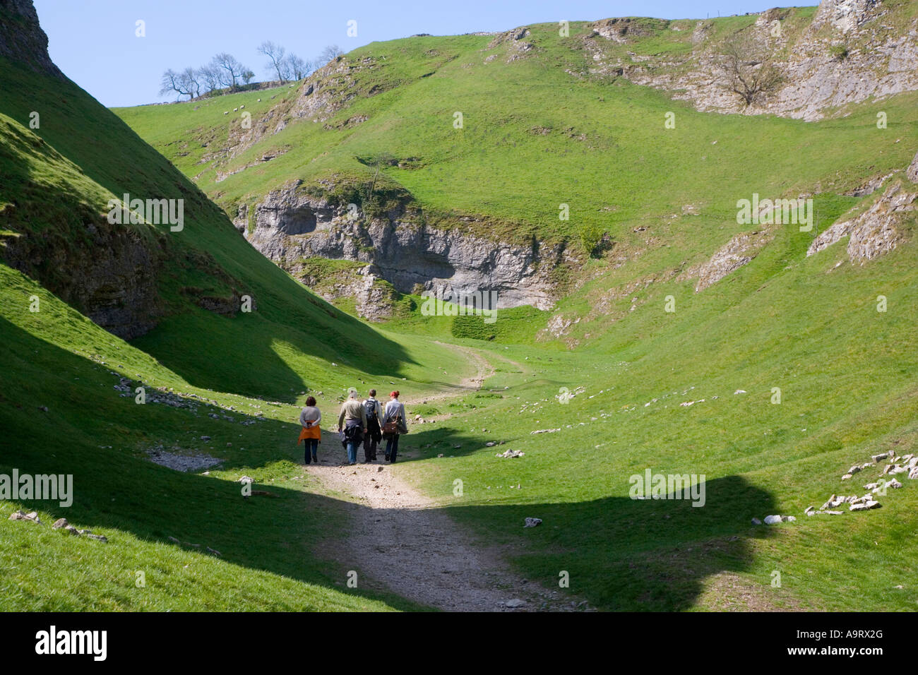 Walking in CaveDale a limestone ravine at Castleton in the Peak ...