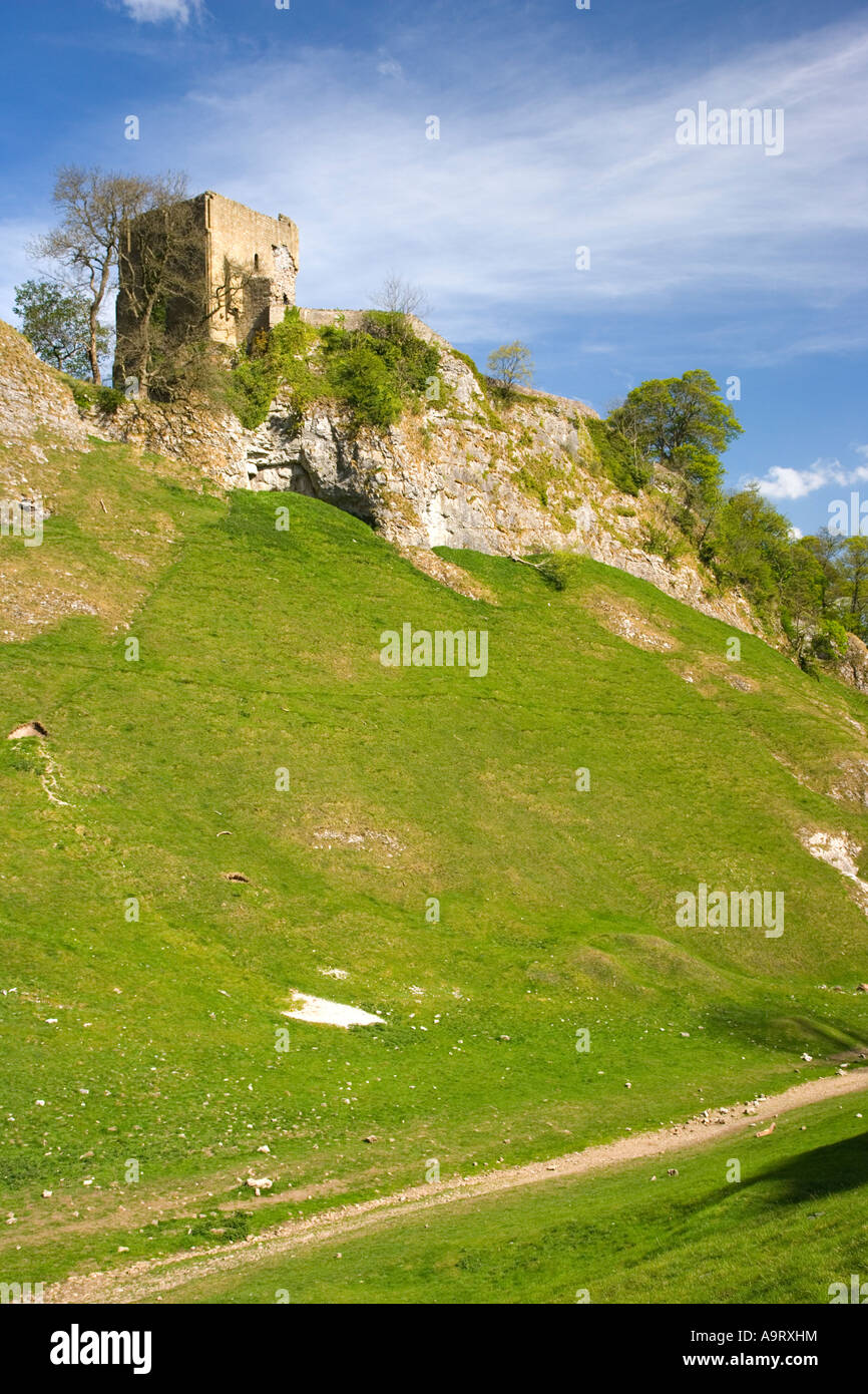 The Keep at Peveril Castle above CaveDale at Castleton in the Peak ...