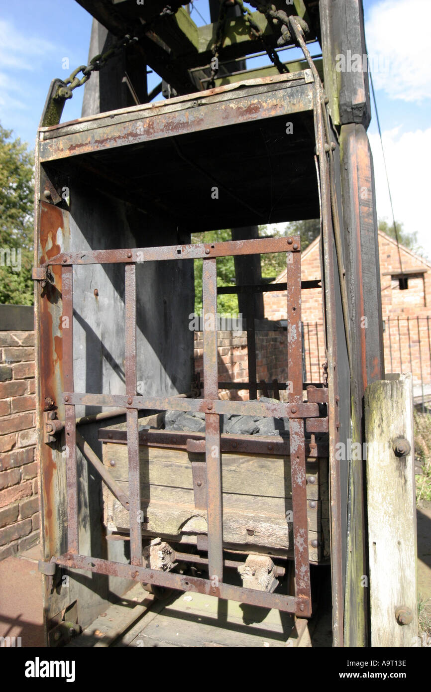 Miners cage lift to pit raised by a beam engine Stock Photo - Alamy