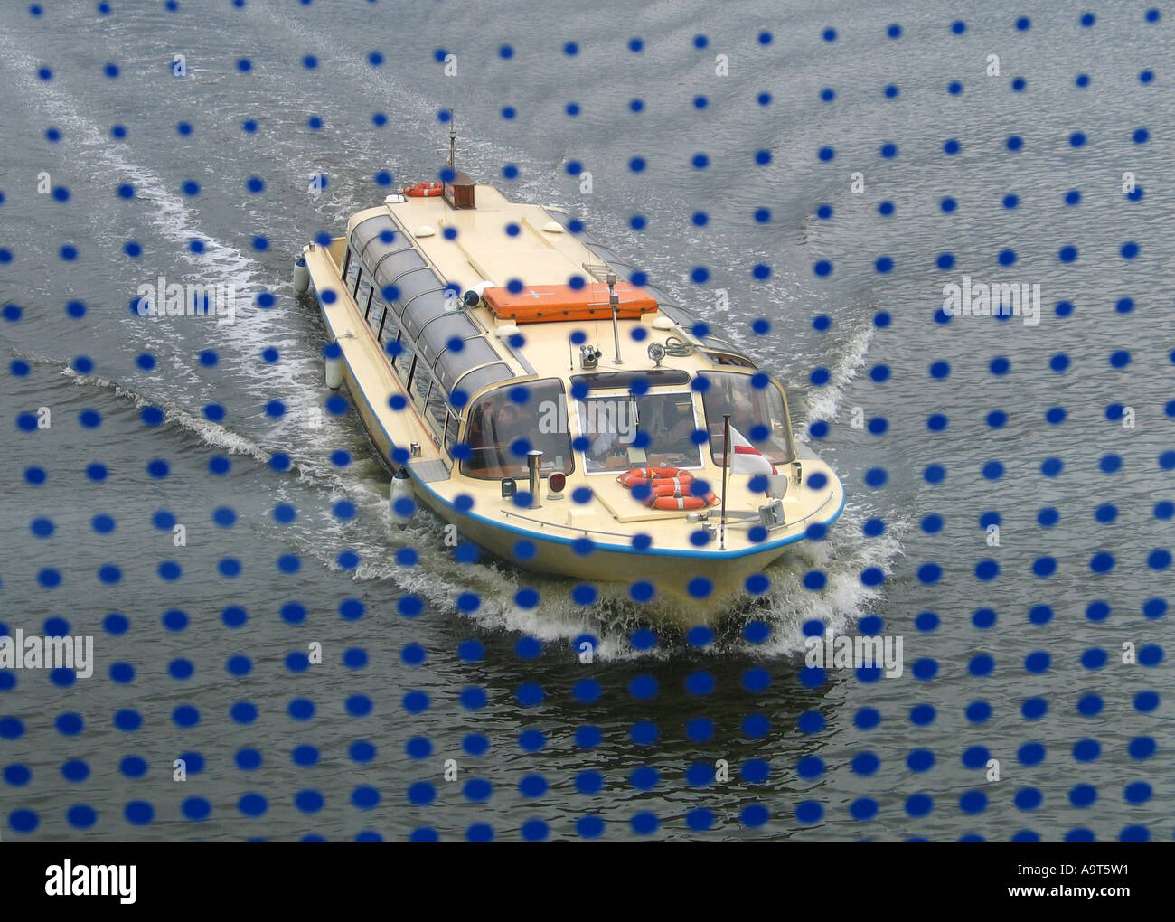 View from a Bridge looking down on a pleasure boat through a perspex ...
