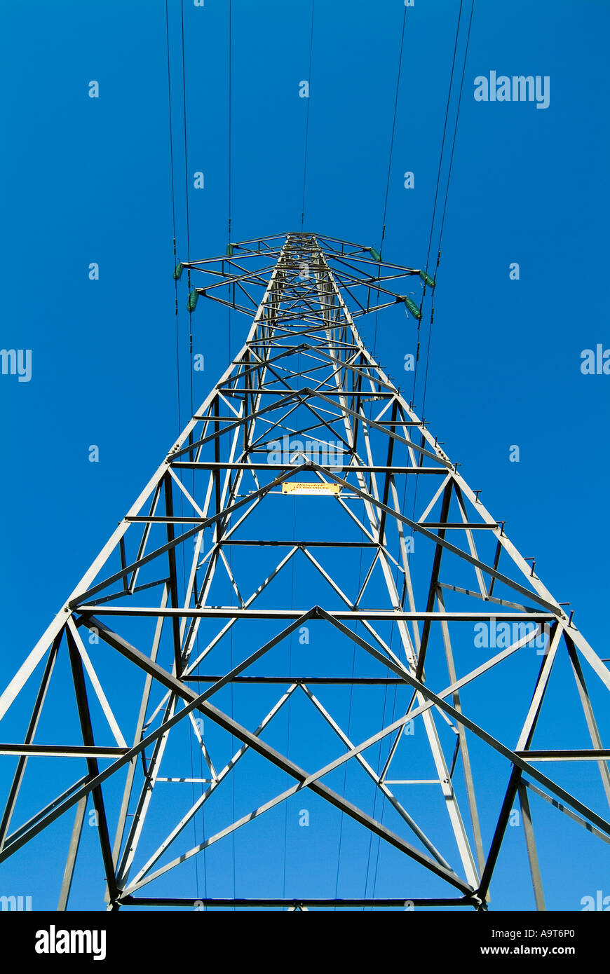 Warning Sign On Electricity Pylon Stock Photos & Warning Sign On ...