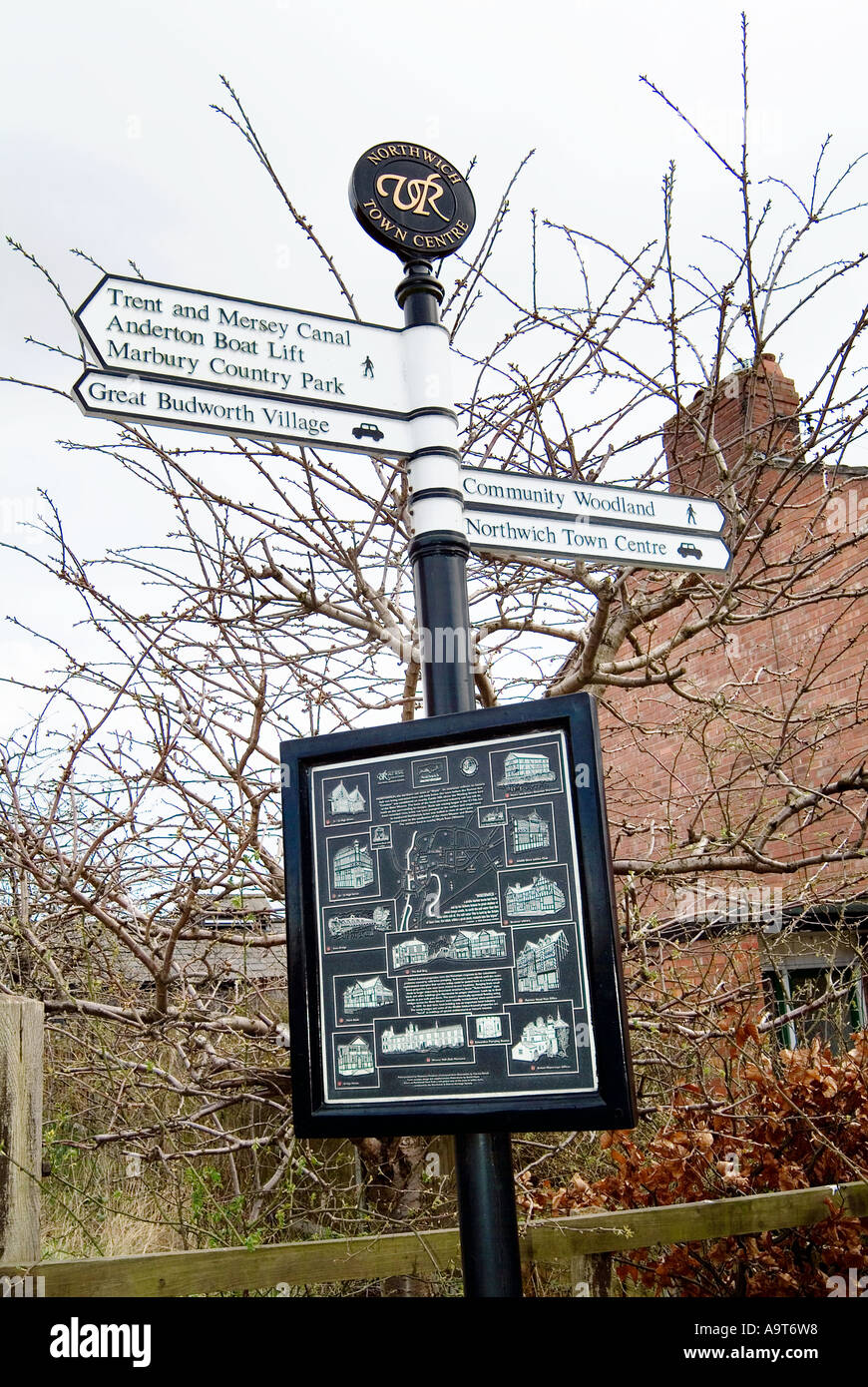 Signpost near Northwich listing various amenities and places of ...