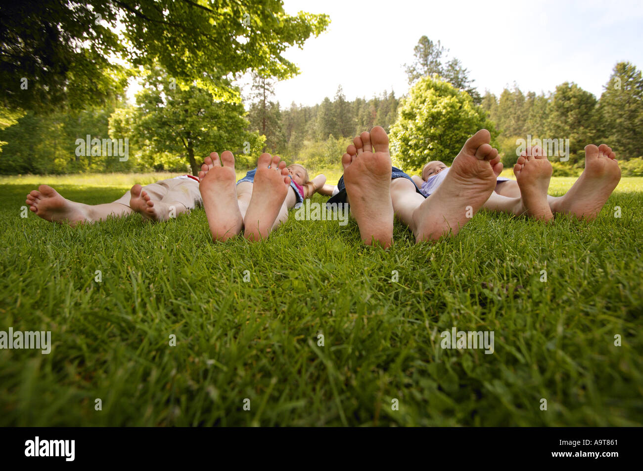 Four pairs of small feet Stock Photo - Alamy
