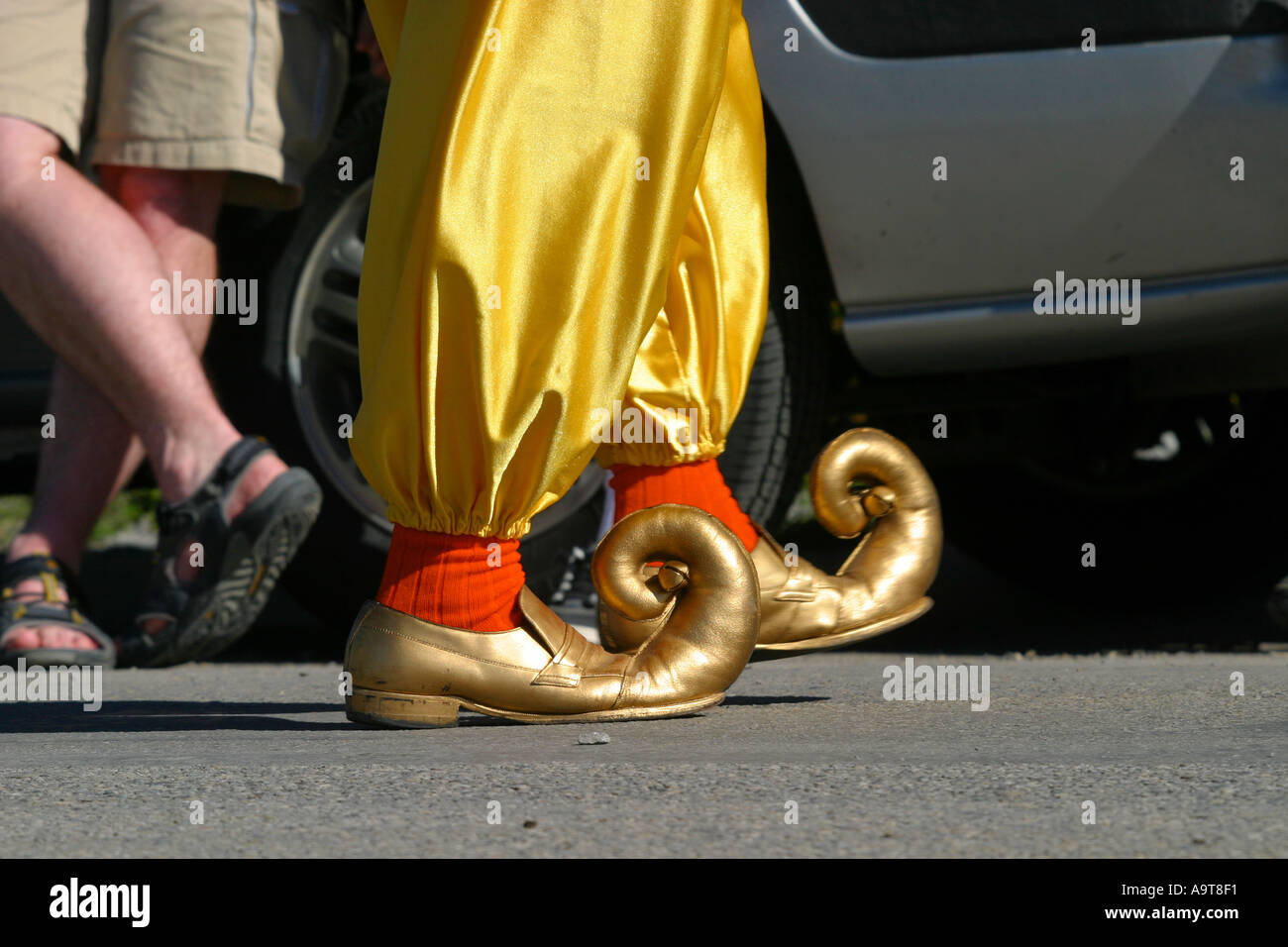 Horizontal Walking feet colorful shoes Stock Photo - Alamy