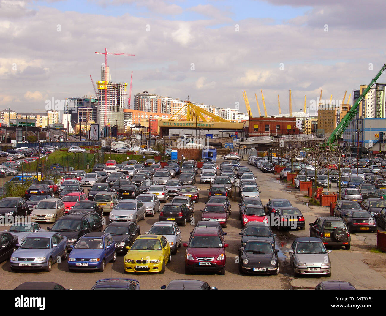 Parking lot filled to capacity with privated cars London England UK ...