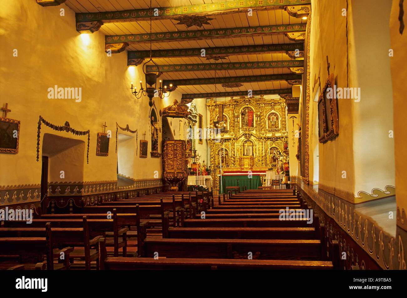 California San Juan Capistrano Mission Serra Chapel interior Stock ...