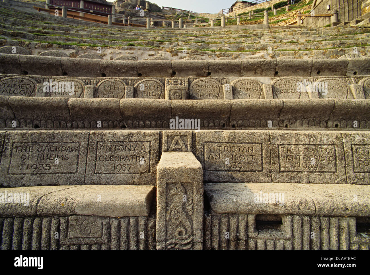 England Cornwall Porthcurno The Minack Theatre stone amphitheatre seats ...