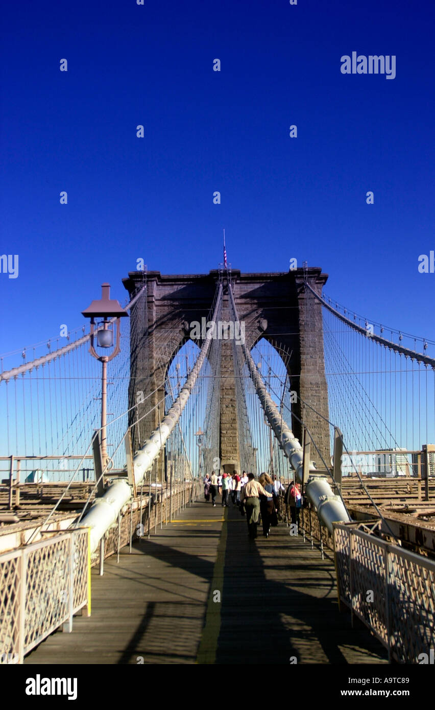 The Brooklyn Bridge spanning the East River connecting Brooklyn to ...