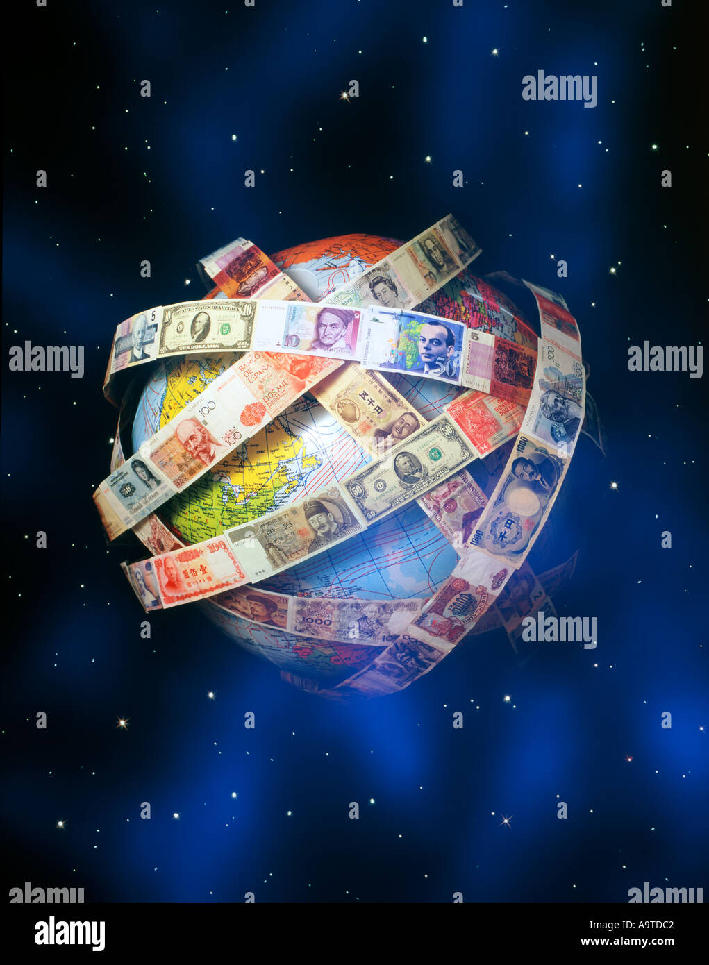 Money over earth Stock Photo - Alamy