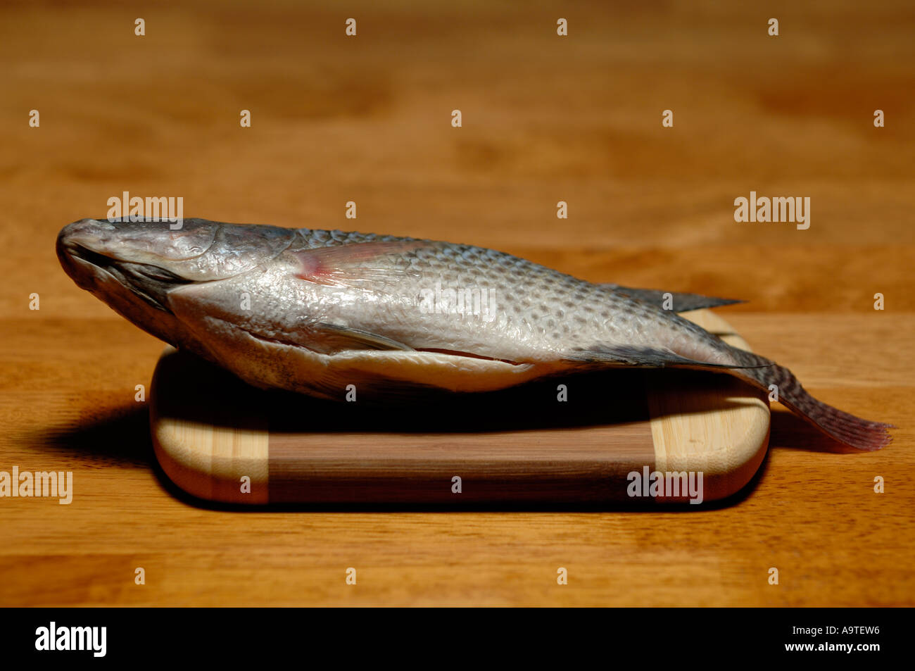 Raw fish ready to be prepared or cooked on cutting board Stock Photo ...
