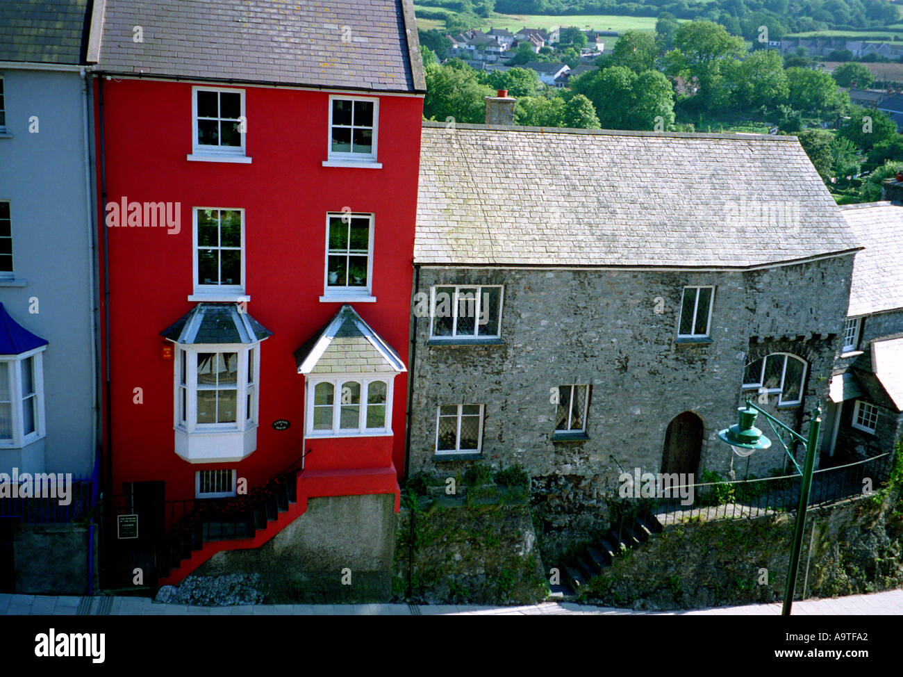 Welsh village street Wales UK Stock Photo - Alamy