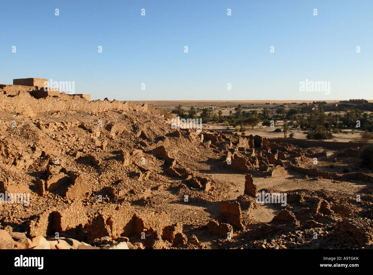 The ruins of the ancient city of Ouadane Adrar region Sahara Mauritania ...
