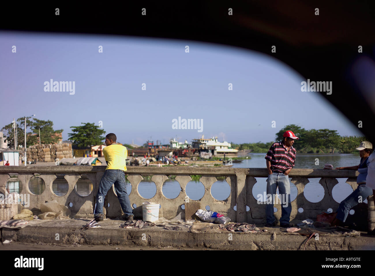 Colombian bridge over river Stock Photo - Alamy