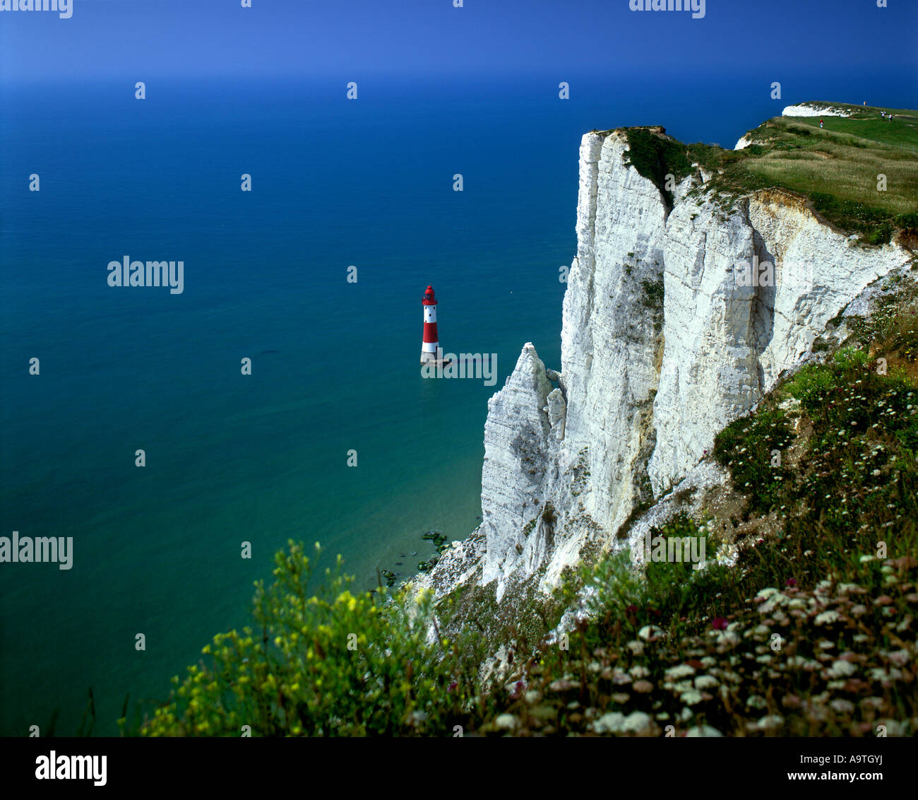 WHITE CLIFFS AT BEACHY HEAD LIGHTHOUSE EAST SUSSEX COASTLINE ENGLAND UK ...