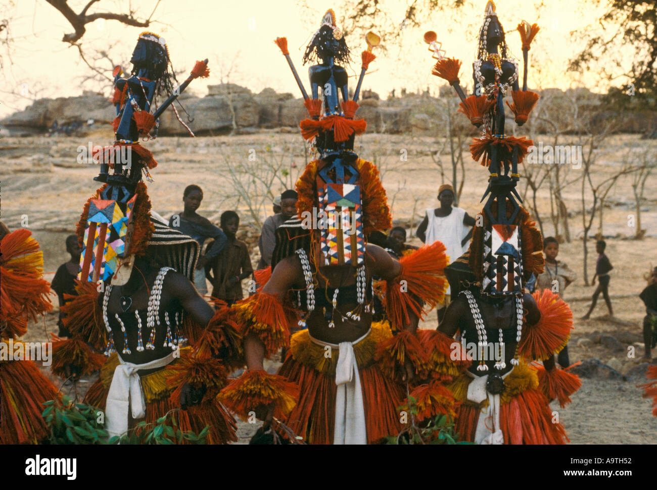 Dogon dancers in traditional masks and costumes Mali Stock Photo - Alamy