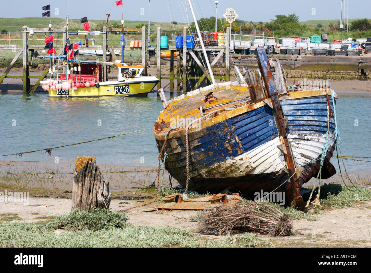 Rye Harbour, old and new boats Stock Photo - Alamy