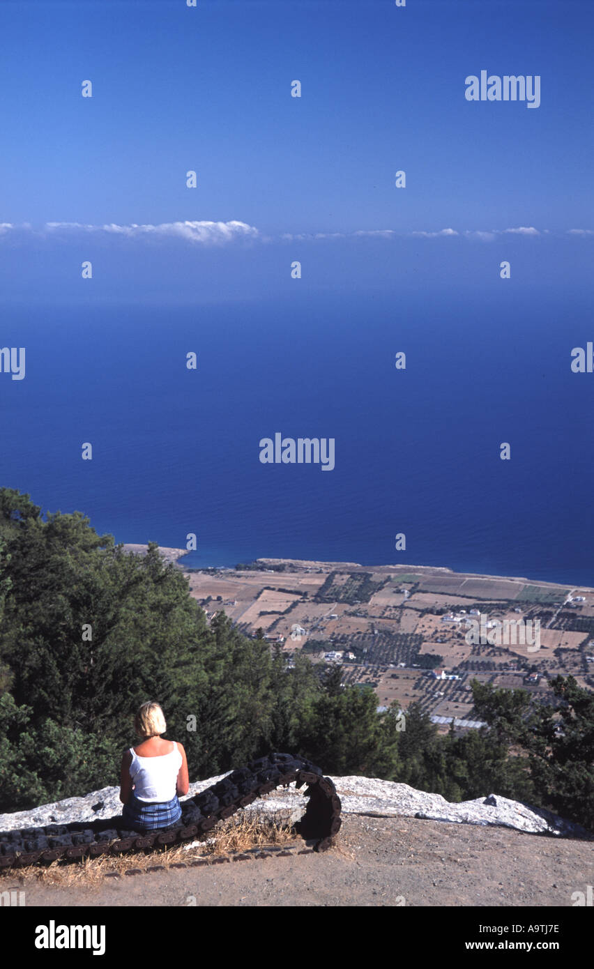 NORTH CYPRUS Woman sitting on tank track in the Kyrenia Range Stock ...