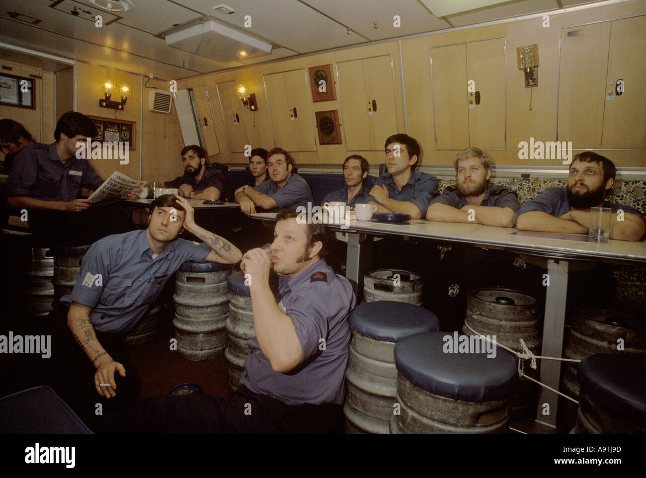 Warspite nuclear submarine Senior Ratings mess room watching a video ...
