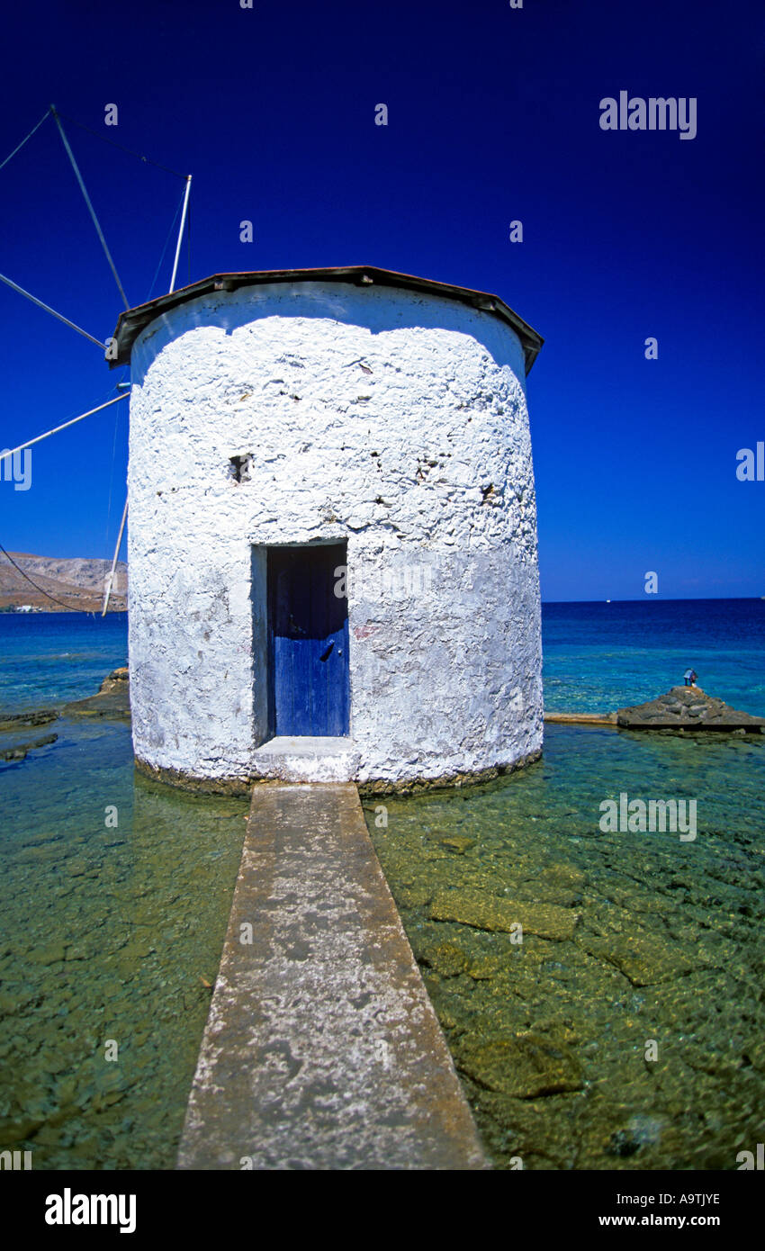 greece dodecanese leros island a windmill by the sea Stock Photo - Alamy