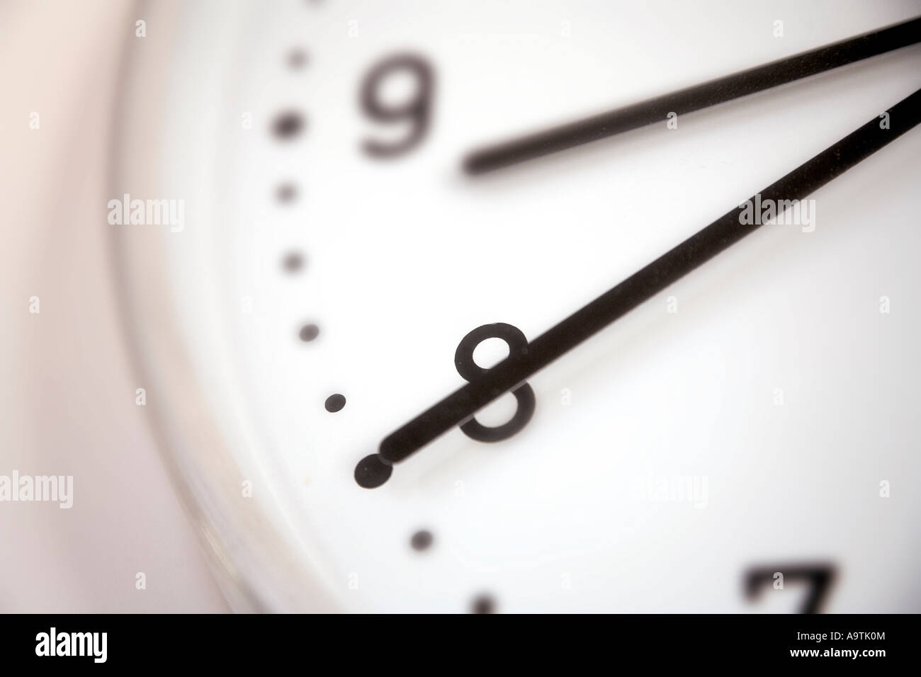 modern clock face showing hands and the numbers eight and nine Stock ...