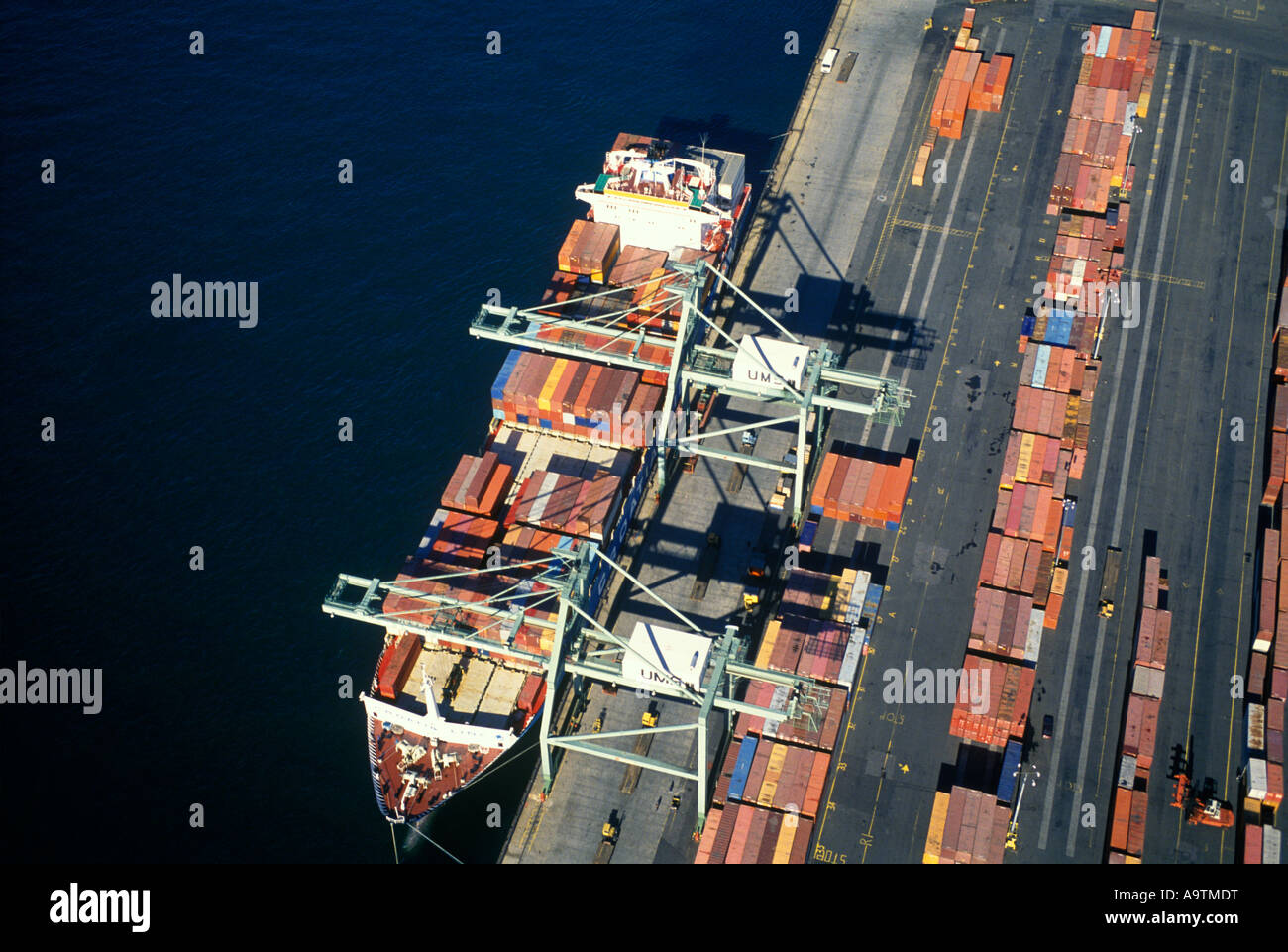 AERIAL DOCKED SHIP LOADING RED HOOK CONTAINER TERMINAL NEW YORK HARBOR ...
