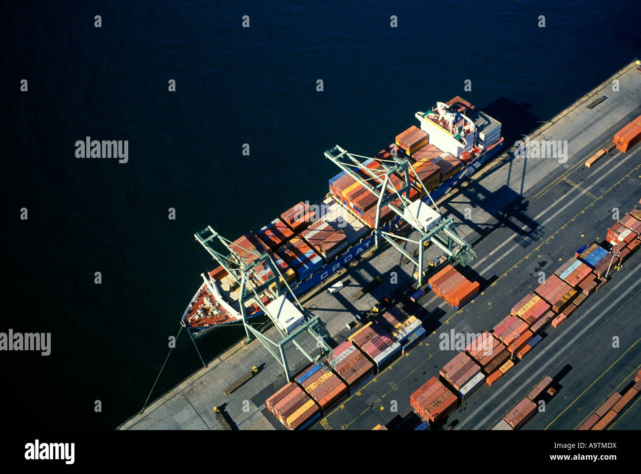 AERIAL DOCKED SHIP LOADING RED HOOK CONTAINER TERMINAL NEW YORK HARBOR ...