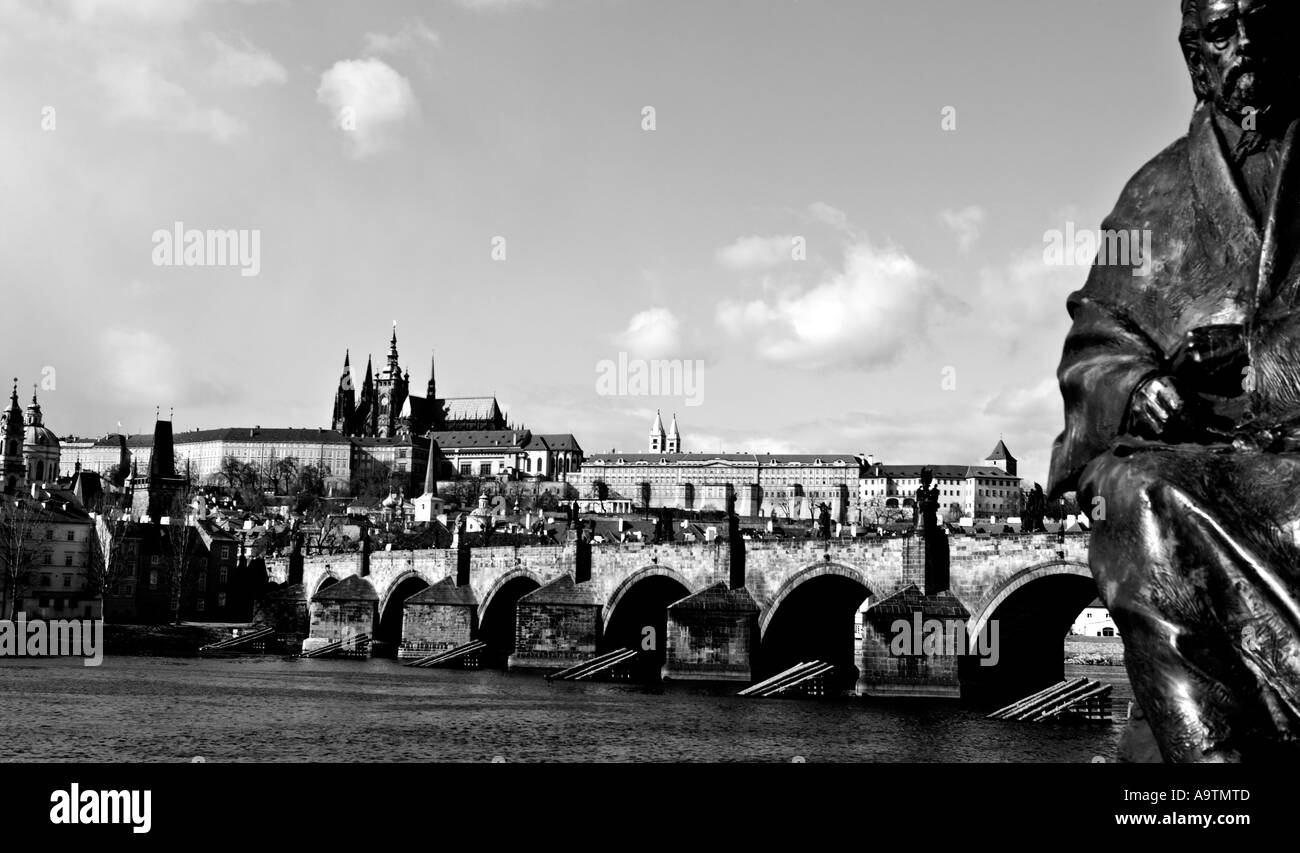 Prague river bridge Black and White Stock Photos & Images - Alamy
