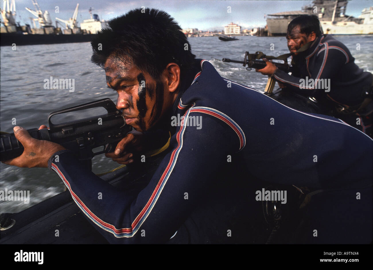 Philippines Coast guard Anti-Seajacking unit during a training exercise ...