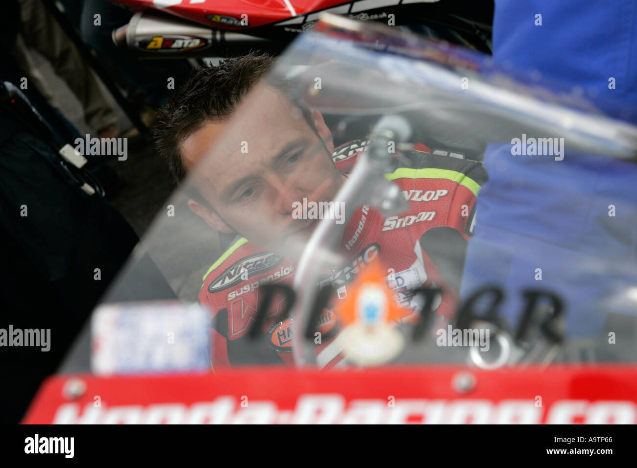 Motorbike Racer Steve Plater through the windscreen at the North West ...