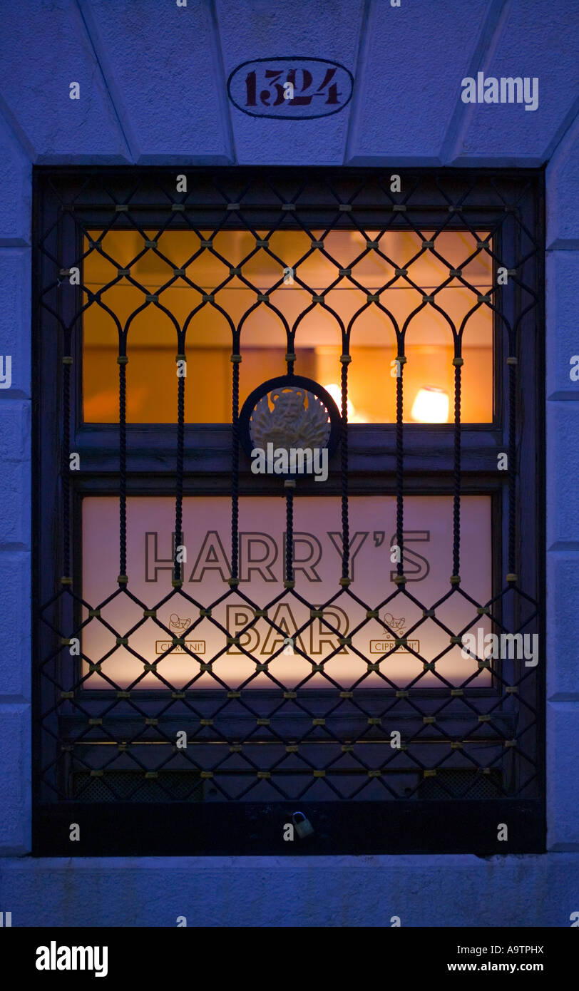 Window from exterior of Harry's Bar, Venice, Italy, Europe Stock Photo ...