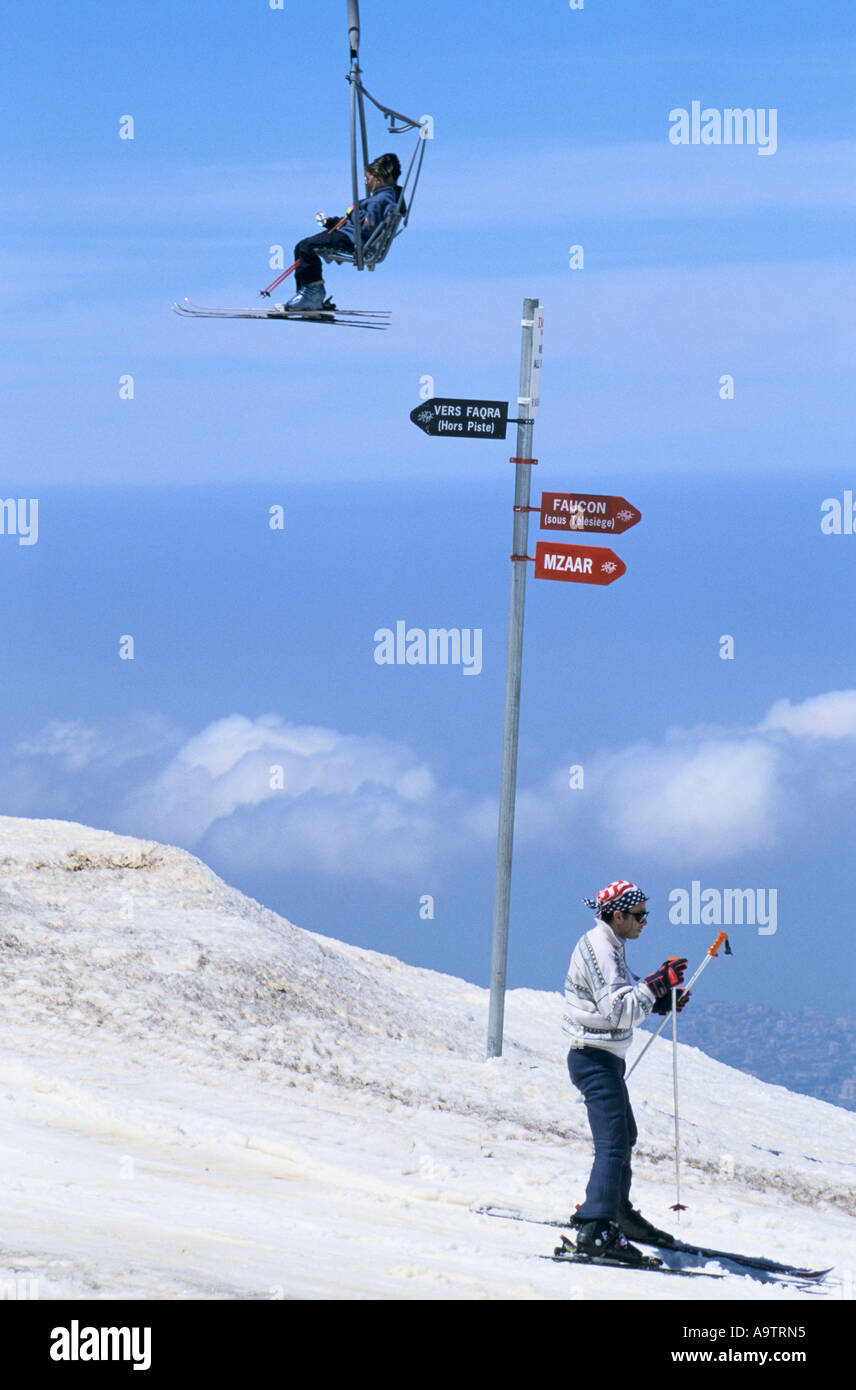 BEIRUT FARAYA MZAAR SKI RESORT SKIER STANDING WEARING US FLAG SCARF ...