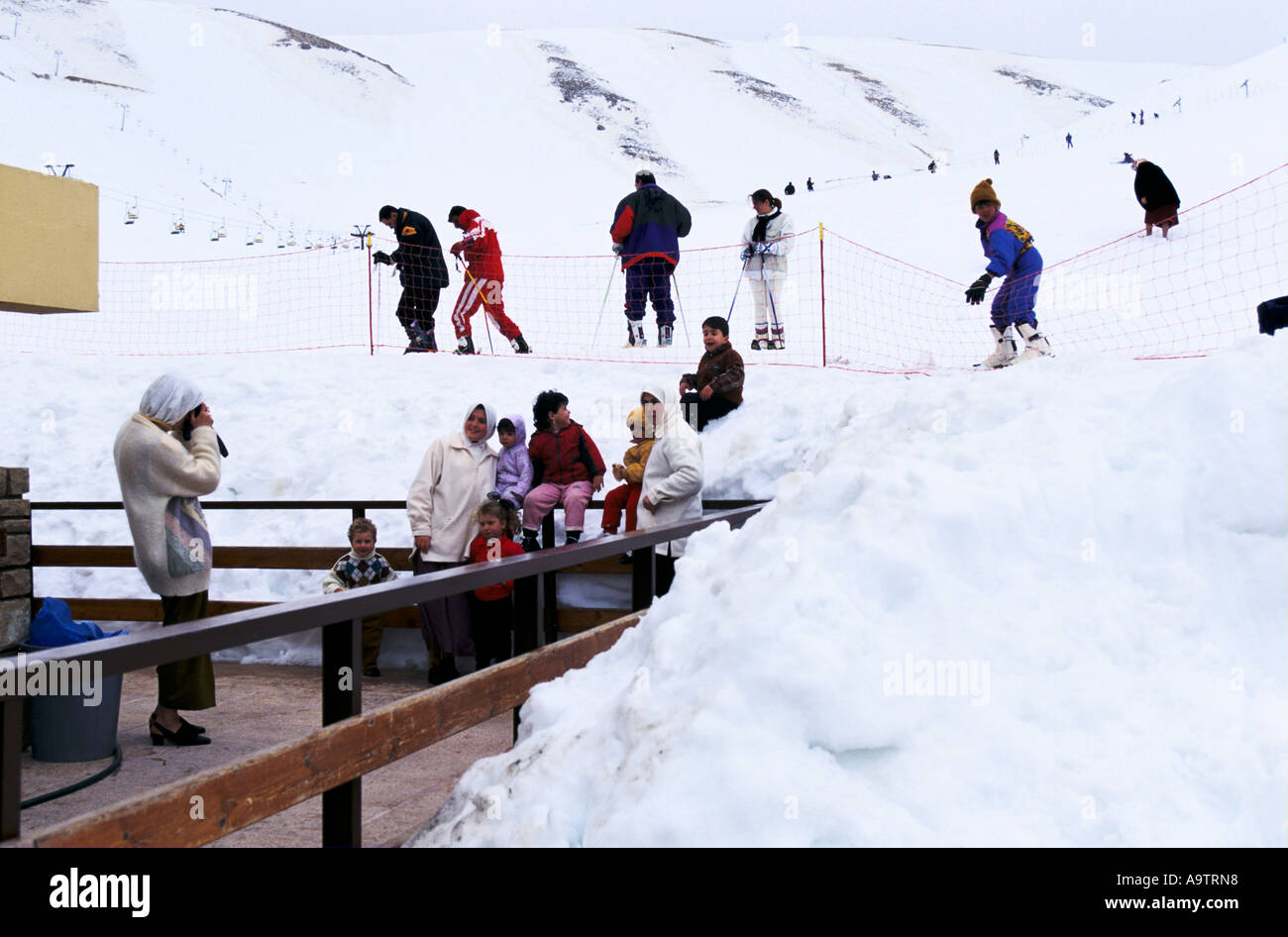 BEIRUT FARAYA MZAAR SKI RESORT NURSERY SLOPES MUSLIM WOMEN WITH ...