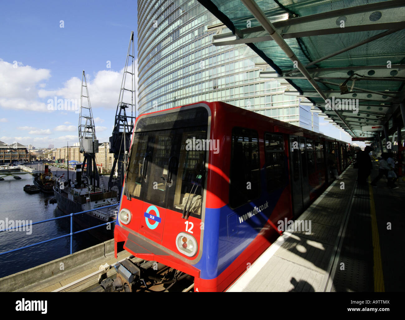 Canary Wharf London DLR train at West India Quay station Stock Photo ...