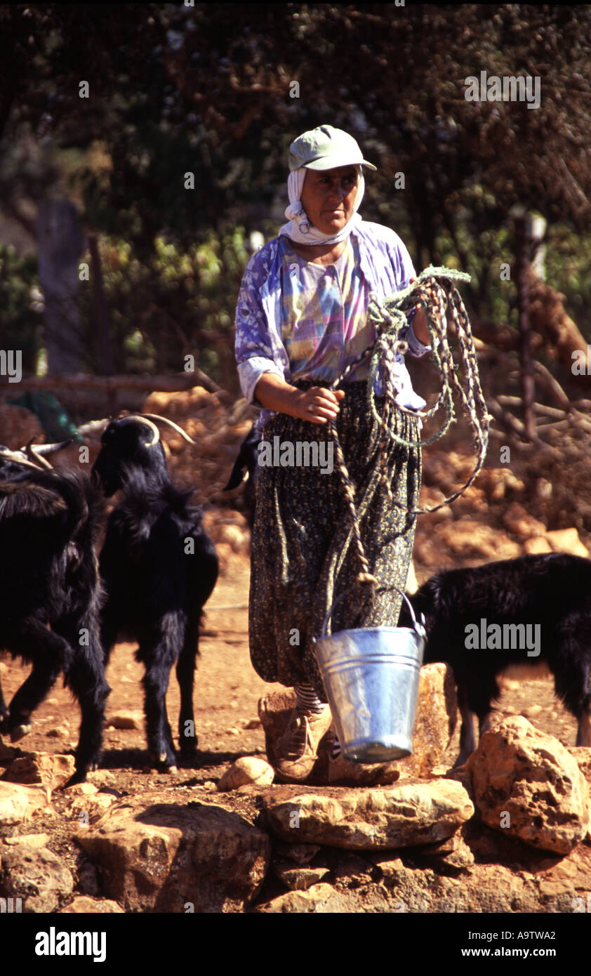 Woman providing water for her goats from a well Turkey Stock Photo - Alamy