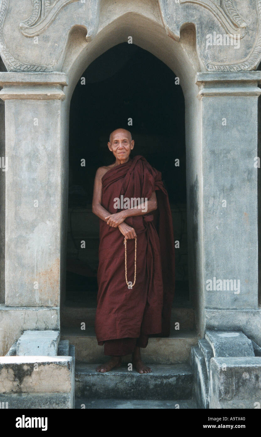 Buddhist monk posing in temple doorway Bagan Magwe Division Myanmar ...