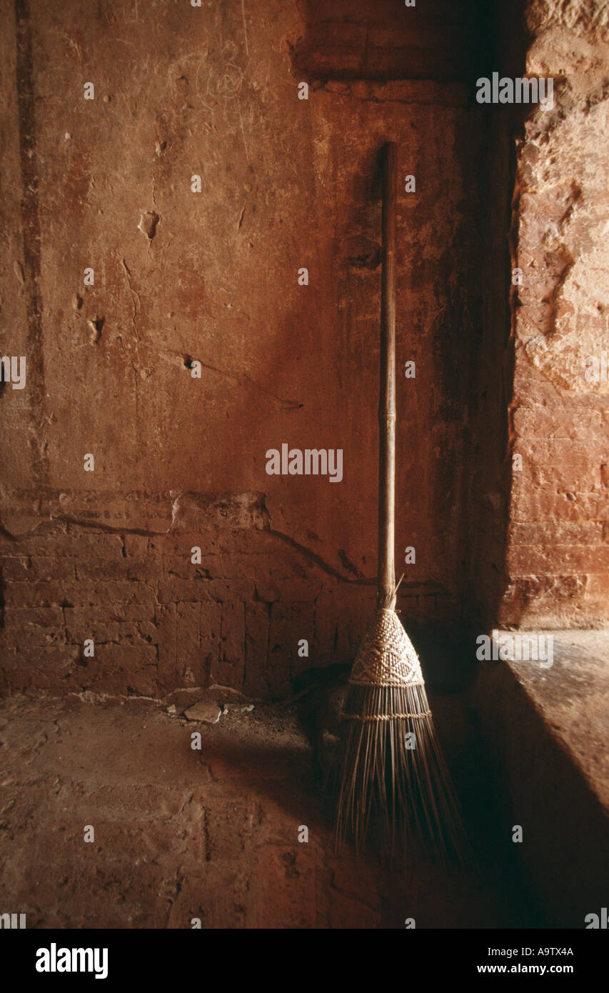 Broom in corridor of Sulamani Pahto Bagan Magwe Division Myanmar Stock ...